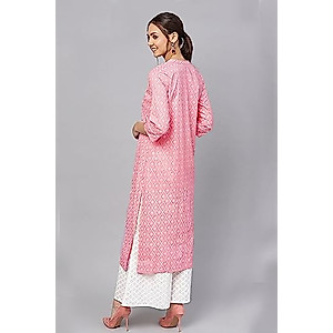 Chandrakala Women's Rayon Cotton,Printed kurti 3/4th Sleeve Straight Kurti Palazzo Set,X-Large,Pink (K227PIN4)