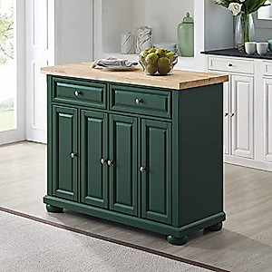 Crosley Furniture Madison Madison Rolling Kitchen Island Cart, Microwave Stand, Coffee Bar, with Shelves and Drawers, Emerald Green