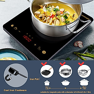 Sunmaki Induction Cooktop,induction hot plate with LED Display,1800W Countertop Burner Portable Black Crystal Glass Surface 10 Temperature 9 Power Setting&3h Timer for Cooking 1