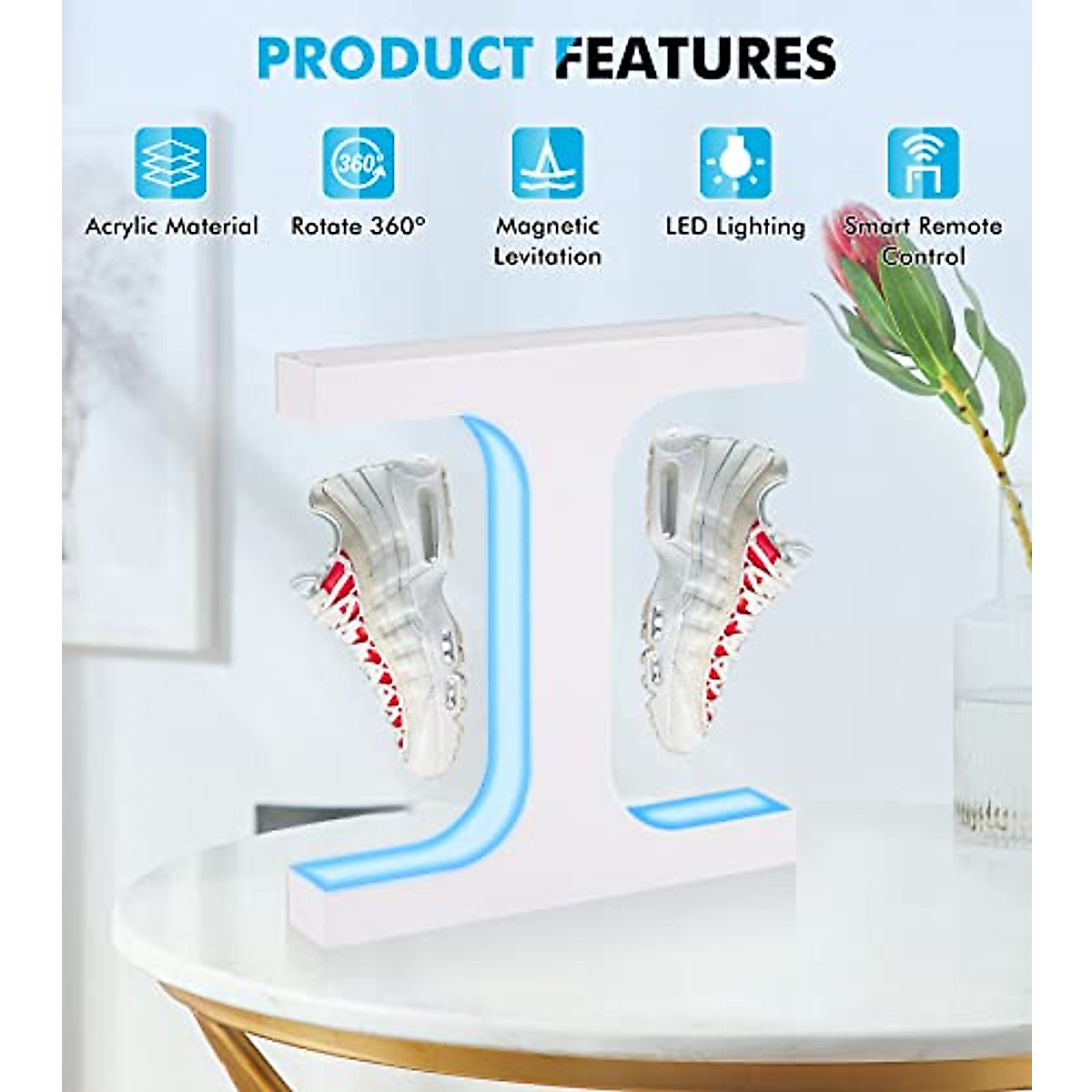 Upgraded Levitating Shoe Display Stand, LED Floating Shoe Display, Smart Phone Remote Control for Shoe Weight <550g Magnetic Levitating Sneaker Stand for Shoes Collectors Advertising Exhibition Shoe