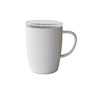 Vinglacé Stainless Steel Coffee Mug- Insulated Hot and Cold Beverage Cup with Glass Insert and Lid, 12 oz, Stone