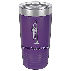 LaserGram 20oz Vacuum Insulated Tumbler Mug, Trumpet, Personalized Engraving Included (Dark Purple)
