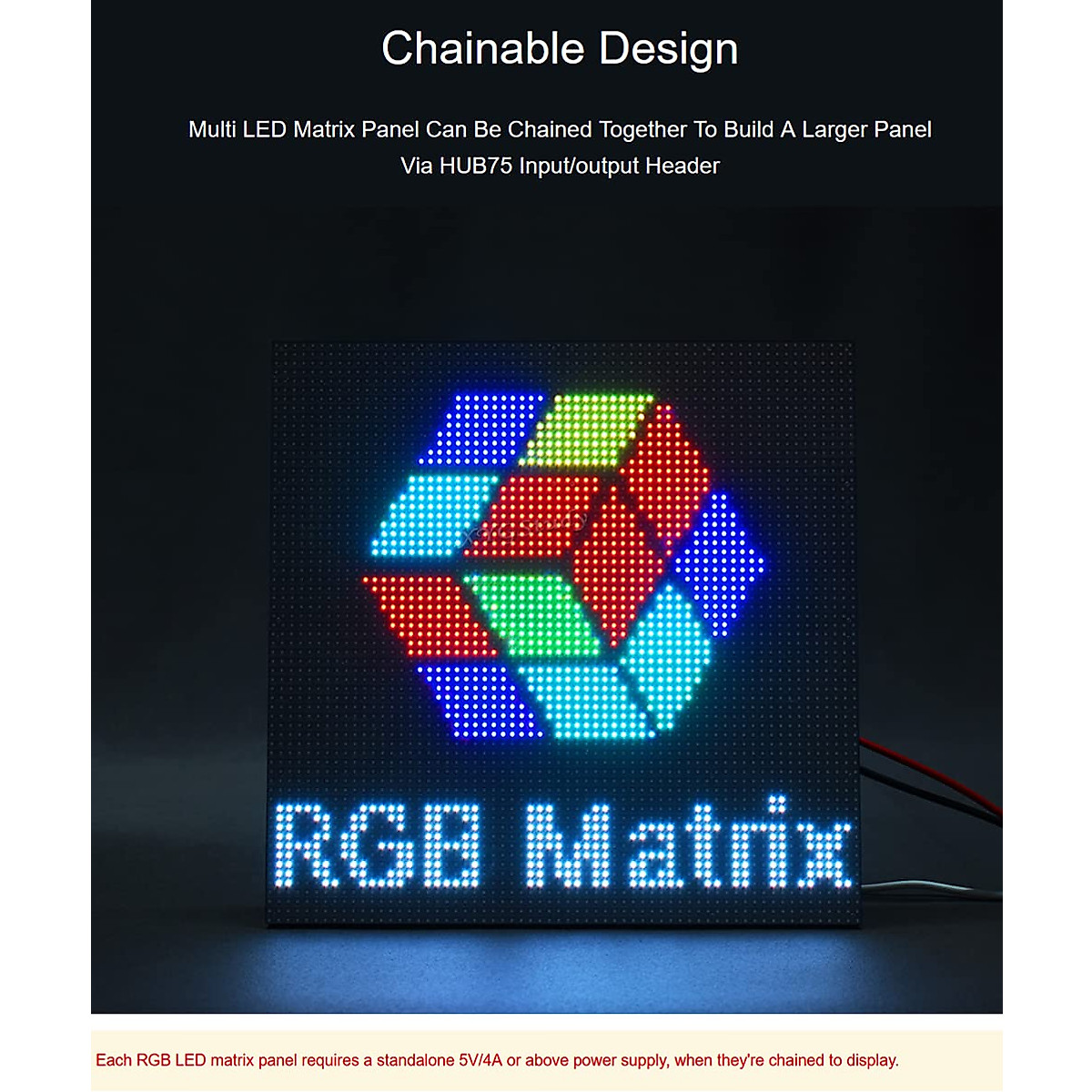 RGB Full-Color LED Matrix Panel Pitch 4mm Pixels 64×32 with 2048 Individual RGB LEDs Adjustable Brightness for use with Raspberry Pi etc @XYGStudy (RGB-Matrix-P4-64x32)