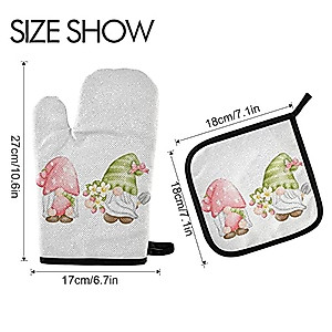 Strawberry Gnomes Oven Mitts Pot Holder Set Hello Spring Kitchen Decor Cooking Stove Gloves Heat Resistant Hot Pads Recycled for BBQ Baking Grilling