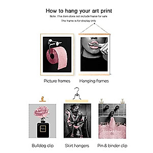 HoozGee Fashion Bathroom Wall Art Prints Decor Set of 6 Pink Glam Glitter Tissue Canvas Posters Pictures Photos Bathroom Artwork Wall Black and White Modern Women Funny Bathroom (8"x10" UNFRAMED)