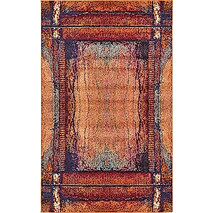 Unique Loom Estrella Collection Rustic, Distressed, Modern, Abstract Area Rug, 5 ft x 8 ft, Orange/Black