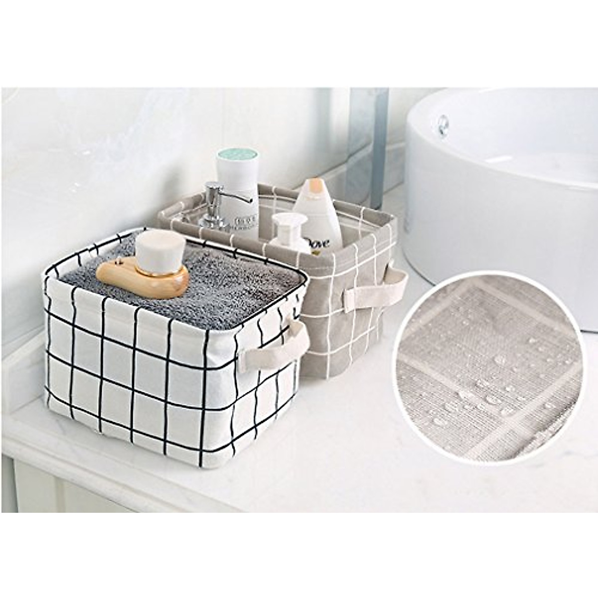 Lannu Canvas Storage Bins Organizer Toy Basket Classical Black and White Fabric Cloth Home Decor,Small,Set of 4