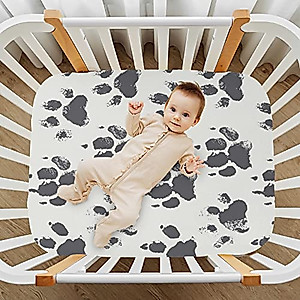 Fitted Crib Sheet for Boys Girls, Messy Dog Paw Jersey Knit Baby Sheet for Standard Crib and Toddler Bed Mattresses, Cozy Soft Breathable, 28 x 52 in