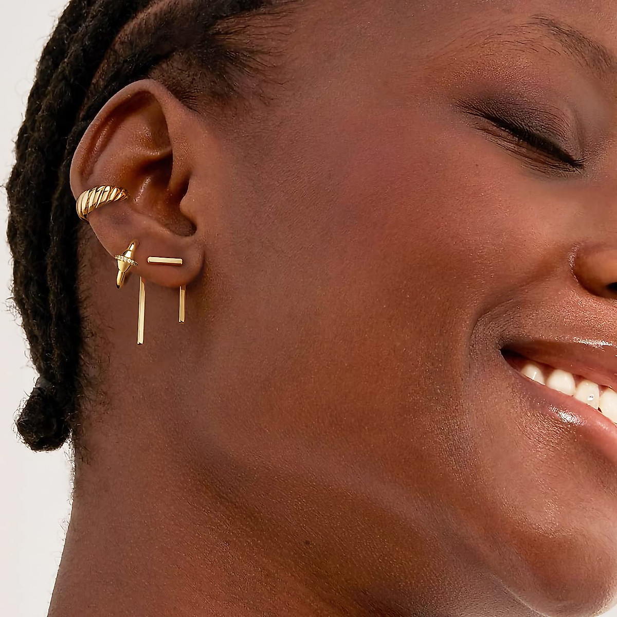 MYEARS Women Bar Earrings Gold Stud Ear Jacket 14K Gold Filled Small Simple Handmade Hypoallergenic Everyday Geometric Jewelry