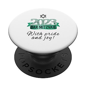 2023 Bar Mitzvah Pride & Joy I White Turquoise Banner Decor PopSockets Standard PopGrip