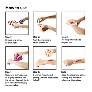 Allas Zombie Scars Tattoos Bloody Scar with Fake Blood Costume Makeup Halloween Decorations Party Favor 5PCS