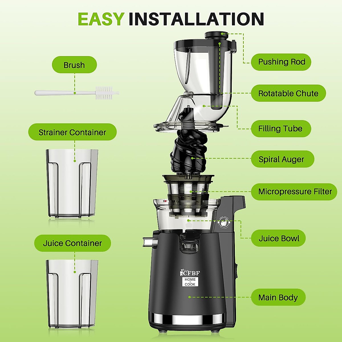 Cold Press Juicer Machines, 300W Slow Masticating Juicer Machines with 3.5inch (89mm) Large Feed Chute, Slow Cold Press Juicer Machines Vegetable and Fruit, Reverse Function Easy to Clean with Brush