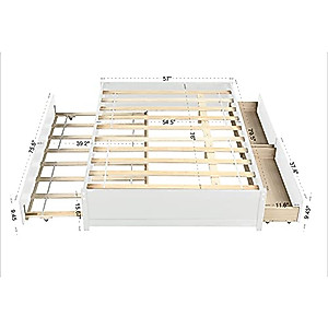 HYC Modern Full Platform Bed with Twin Size Trundle, Full Size Bed with 2 Drawers, Solid Pine Wood Bed Frame for Bedroom Living Room,White