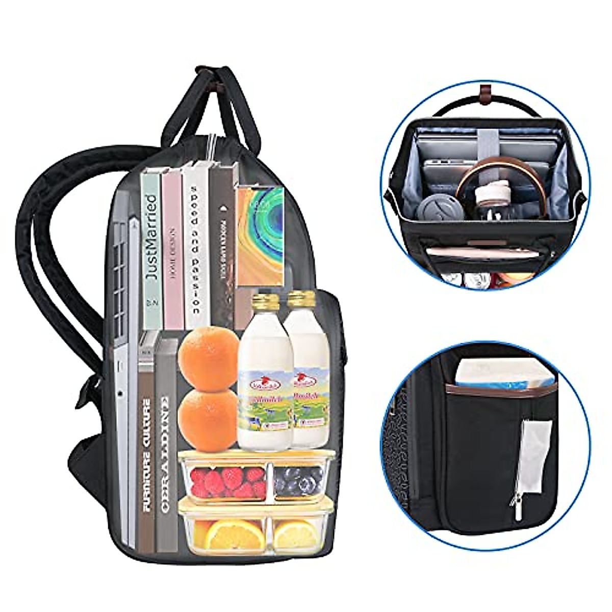 EMPSIGN Lunch Backpack for Women & Men, 15.6 Inch Laptop Backpack Cooler Bag with USB Port & Insulated Lunch Box, Waterproof Light Weight Diaper Bag for Travel School Work-Black