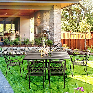 Omelaza 4 Pieces Outdoor Dining Chairs, Patio Bistro Wrought Iron Stackable Chairs with Armrest for Garden, Porch, Backyard, Black - Supports 250 lbs