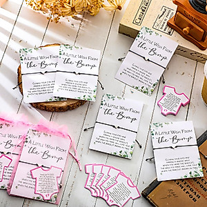 Sasylvia 25 Sets Baby Shower Party Favors for Guest 25 Baby Shower Bracelets Wish Bracelets with Heart Charm 25 Baby Shower Thank You Cards and 25 Organza Bags for Gender Reveal Guests Gifts