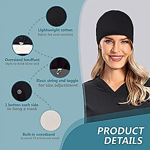 5 Pieces Working Caps with Buttons and Sweatband, Adjustable Scrub Caps Women Dental Bouffant Scrub Hat Nurse Cap Doctor Hats (5 Solid)