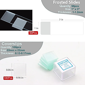 50 Pcs Frosted Microscope Slides with 100 Pcs 22x22mm Square Coverslips Cover Glass for Microscopes