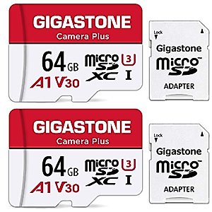 [Gigastone] 64GB 2-Pack Micro SD Card, Camera Plus, MicroSDXC Memory Card for Wyze, Video Camera, Security Camera, Smartphone, Fire tablet, 4K Video Recording, UHS-I U3 A1 V30, 95MB/s, with Adapter