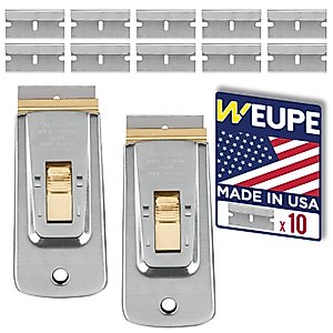 WEUPE Razor Blade Scraper Tools (Set of 2), Window Scraper, Glass Cooktop Scraper & Paint Scraper, Car Decal, Sticker and Glue Remover Razor Holder with 10 Replaceable Single Edge Blades