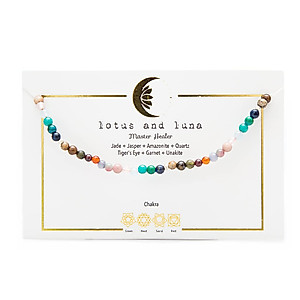 Lotus and Luna 4MM Energy Chakra Healing Necklace with Real Stones (Master Healer)