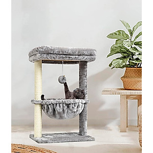 SYANDLVY Small Cat Tree for Indoor Cats, Activity Cat Tower with Scratching Post for Kittens, Cat Bed & Furniture with Basket & Hanging Ball for Play Rest