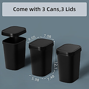 KSSKSS 3 Pack Bathroom Small Trash Can with Lid, 2.6 Gallon Slim Garbage Bin with Pop-Up Lid, 10L Plastic Wastebasket with Press Top Lid for Bedroom, Office, Kitchen, Toilet (Black)