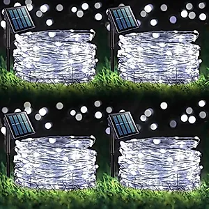 POTIVE Upgraded 4Pack Solar Fairy Lights, 132ft 400LED Total Solar Twinkle Lights Outdoor Waterproof, 8 Modes Solar Powered String Lights for Christmas Tree Garden Patio(White)