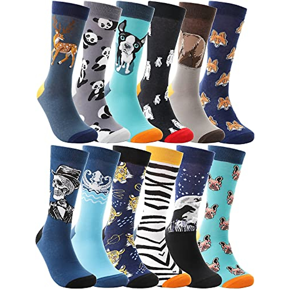 Funny Socks for Women Men Fun Cozy Crazy Cute Novelty Fashion Gift Breathable Cotton Boot Socks Stocking Stuffers（Cute - Animal Style A（12 Pairs）,L)