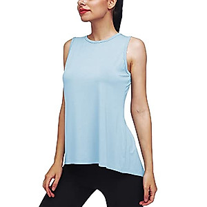 Mippo Women's Yoga Running Tank Tops - Sleeveless Summer Workout Shirts, Light Blue (M)