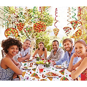 Pizza Party Decorations Theme Supplies Rectangular Tablecloth for Parties Table Covers 2Pcs Picnic Pizza Table Cloths Birthday Party Decor Hanging Swirls Streamers Hanging Decor from Ceiling