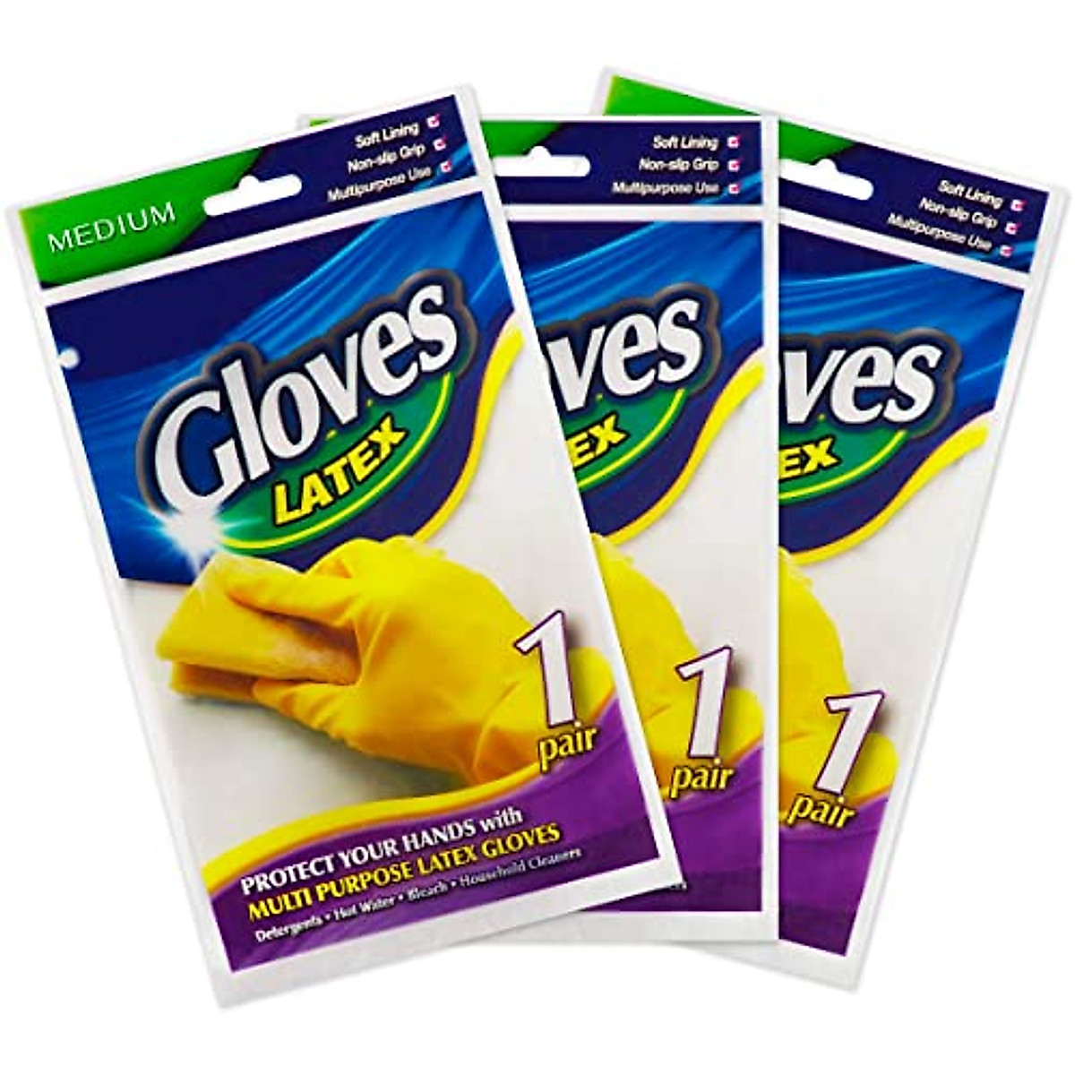 SteadMax 3 Pack Yellow Cleaning Dish Gloves, Professional Natural Rubber Latex Dishwashing Gloves, Reusable Kitchen Dishwasher Gloves Medium Size (3 Pairs) (Pack of 1)