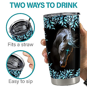 SANDJEST Horse Tumbler Jesus And Horses 20oz Tumblers with Lid Gift for Women Horse Lovers Girl Best Friends Christmas Birthday