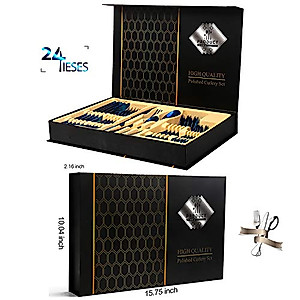 Blue Silverware Set&24-Piece Stainless Steel Flatware Service for 6, Mirror Finish Cutlery Set with Gift Box