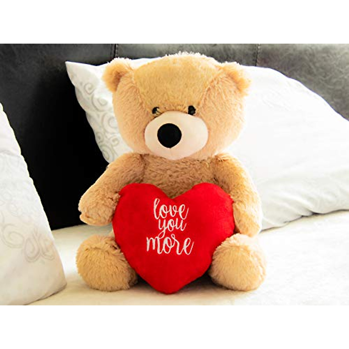 JENVIO I Love You Teddy Bear – Love You More 12 Inch Plush – Heart Stuffed Animal for Girlfriend Boyfriend Gift Age 15 and UP Valentine's Day Gift