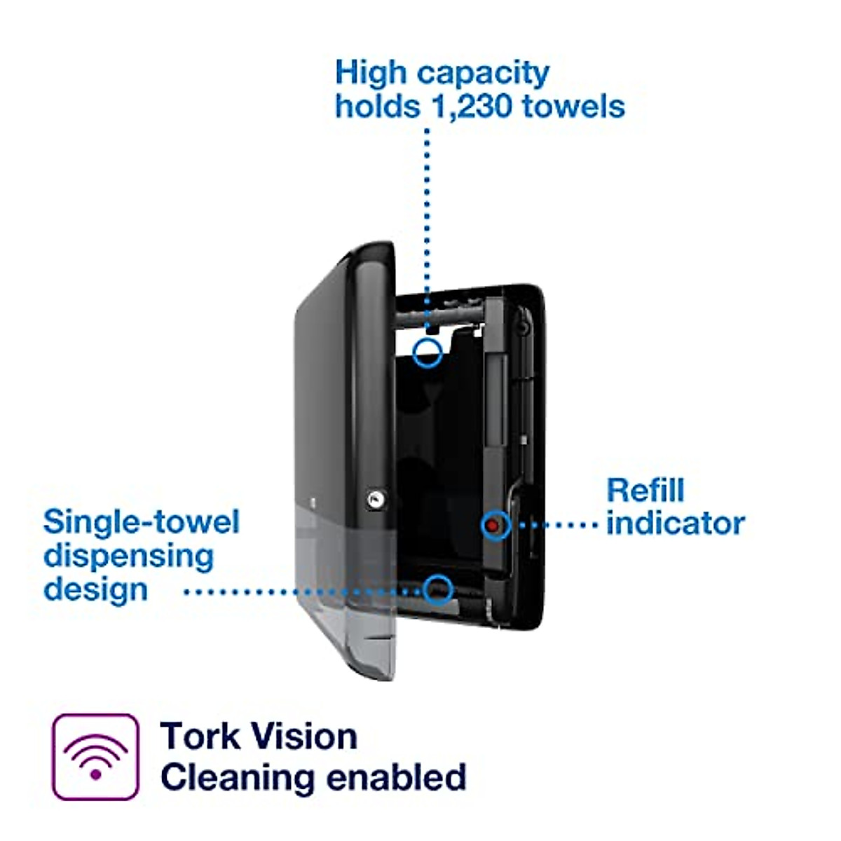 Tork PeakServe Mini Continuous Paper Hand Towel Dispenser Black H5, High-Capacity, Elevation Range, 552538