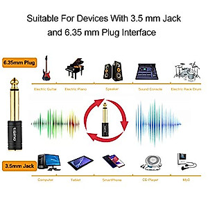 tisino 1/4 Mono to 3.5mm Stereo Adapter, Gold Plated 6.35mm TS Male to 1/8 inch TRS Female Audio Connector - Black, 1 Pack