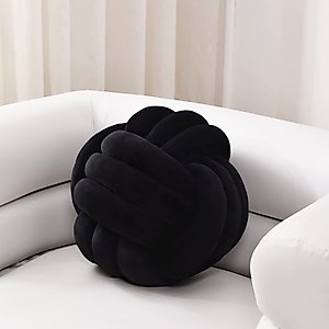 Sioloc Soft Knot Ball Pillows,Round Throw Pillow Cushion Home Decoration Plush Pillow,Throw Knotted Pillow Handmade Round Plush Pillow（7.8inches,Black）