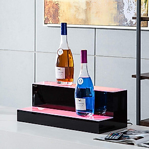 Nurxiovo 20/30/40 Inch LED Lighted Liquor Bottle Display 2 Step Illuminated Bottle Shelf 2 Tier Home Bar Drinks Lighting Shelves with Remote Control(20 inch)