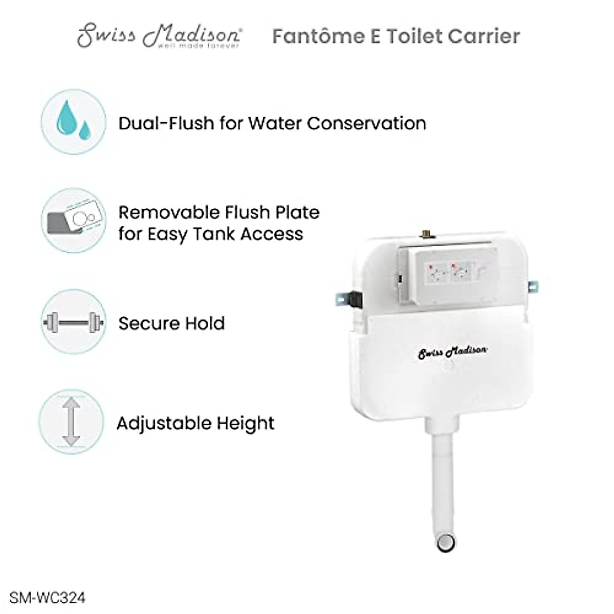 Swiss Madison Well Made Forever SM-WC324 Toilet Tank Carrier, For 2 x 4 Residential Studs, White