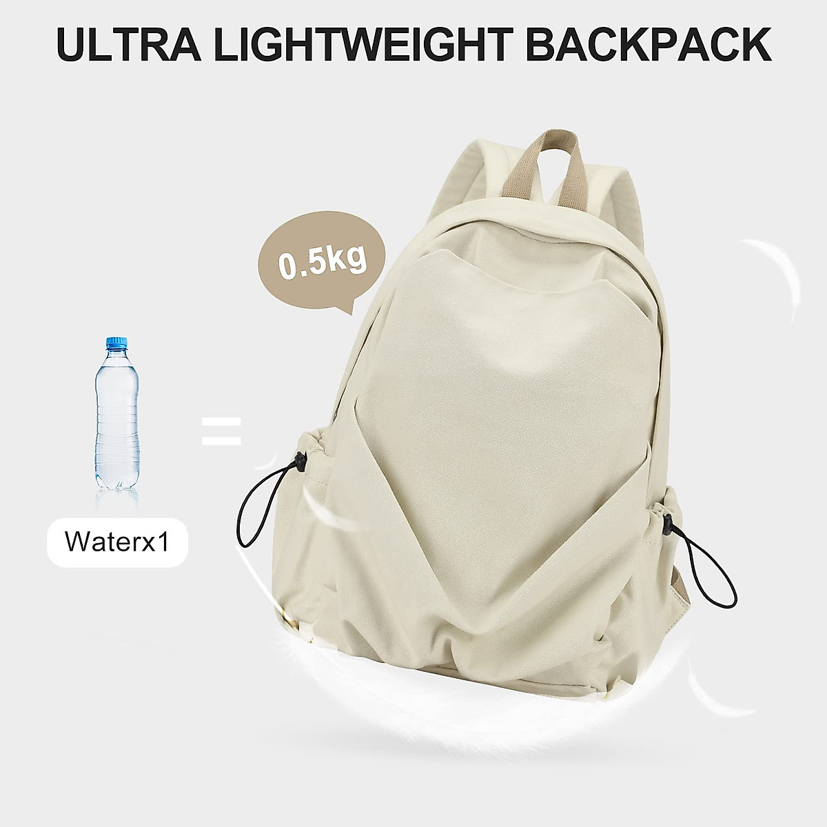 weradar Basic School Backpack For Women Men,Lightweight Casual Daypack College Backpack,Aesthetic Middle School Bag,Bookbag For Teen Girls Boys,Small Canvas Travel Backpack(Beige)