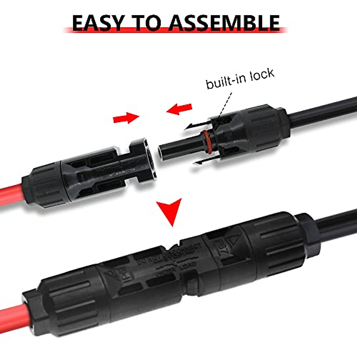 KEDAKEJI 10 Gauge 10 AWG One Pair 15 Feet Black + 15 Feet Red Solar Panel Extension Cable Wire Solar Connectors