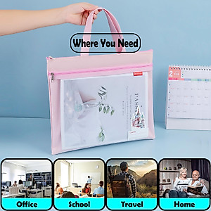 BRZUKA Mesh Zipper Pouch 11x13.7 in, A4 Double Pocket Waterproof File Bag with Handle, Document Storage for School/Travel/Office/Cross Stitch/Puzzle (Gray)