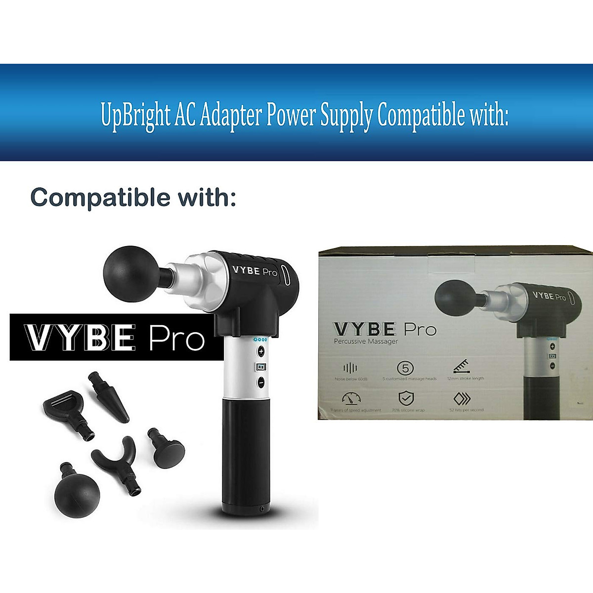 UpBright 24V AC/DC Adapter Compatible with VYBE Pro LV9 Percussive Massager Deep Tissue Muscle Percussion Massage Gun Li-ion Battery 2000mAh 3YE GQ24-240100-AU GQ24-240100AU 24VDC Power Supply Charger
