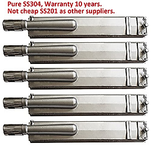 GRILLJOB 5PC Cast Stainless Steel 304 BBQ Grill Burners & 5 Lock Pins Upgraded BBQ Replacement Parts for Gas Grills from Bull, Cal Flame Aussie Jenn AIR Steele BroilChef