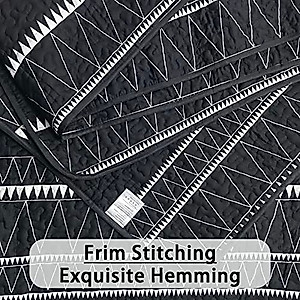 Homuno Black Quilt Set Queen Size 3-Piece Set (90 x 96 Inches), Bohemian Style All-Season Lightweight Reversible Microfiber Bedspread Set (1 Piece Quilt Set, 2 Pieces Pillowcase)