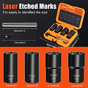 Topme Lug Nut Removal Tool, 6 Pieces Lug Nut Extractor Set 1/2 Inch Drive, Locking Lug Nut Removal Tool for Damaged, Frozen, Studs, Rusted, Rounded-Off Bolts & Nuts Screws