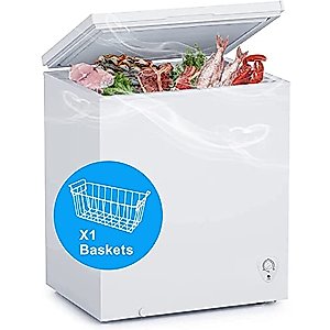 SMETA Deep Freezer Chest 5.5 Cubic Feet Small Freezers Freezer Chest 5.0 Cu. Ft Compact Top Door for Home Kitchen Apartments House Basement Dorm, Freezing Freestanding with Removable Basket, White