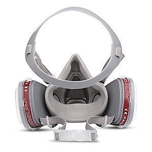 Reusable Painter Mask - Half Facepiece to Block Dust, Organic Vapors, Pollen, Paint Fumes, and Other Hazmat Air Particles - For Painting, Sanding and Other DIY - Anti Fog Goggles Included