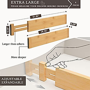 Bellsal Large Drawer Divider Bamboo (3.15 Tall 16.75-21.85 Long) Deep Kitchen Drawer Organizer for Clothes Dresser Bedroom Office Set of 4